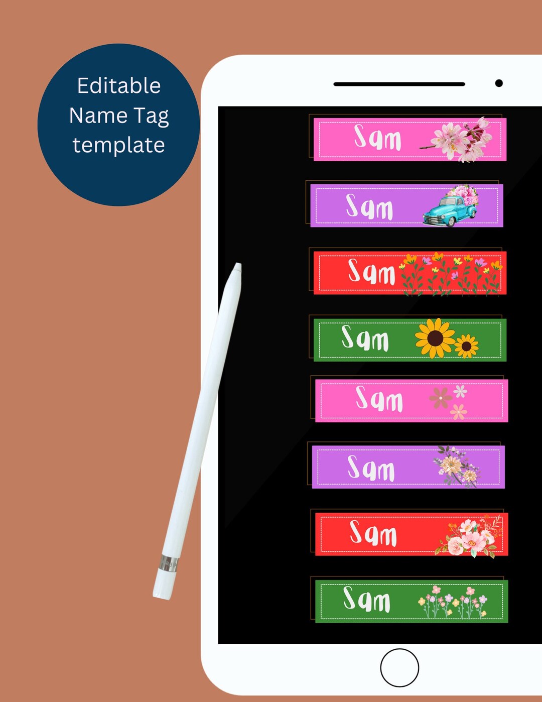 Flower Printable Name Tags, Classroom Name Tags, Pencil Tags, Editable ...