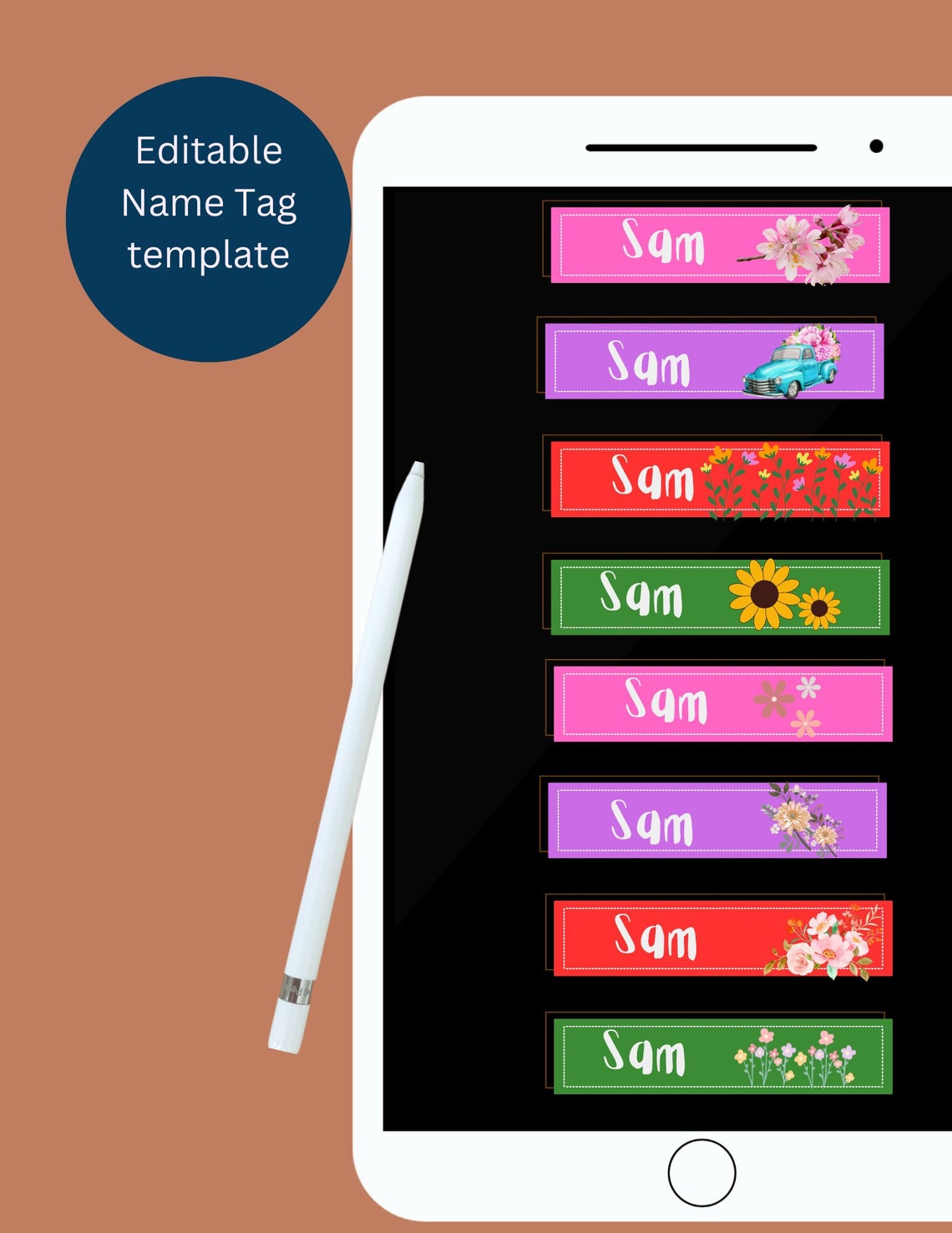Flower Printable Name Tags, Classroom Name Tags, Pencil Tags, Editable ...