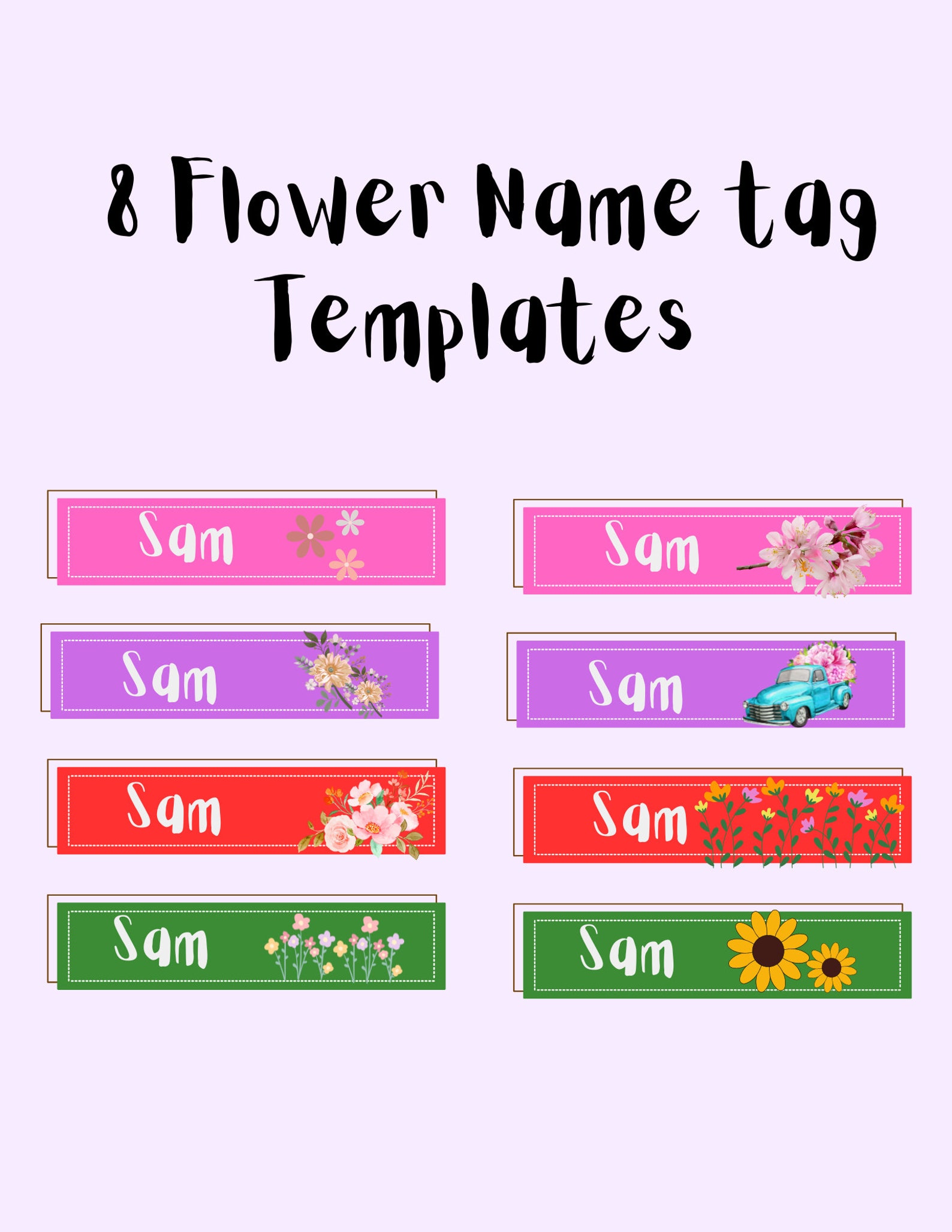 8 Instant Download Flower Name Tags, Editable Floral Templates, Flower ...