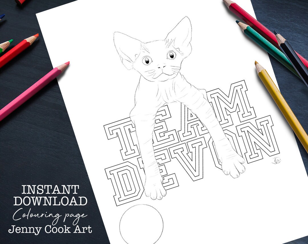 Team Devon Rex Cat Colouring Page Instant Printable Download - Etsy