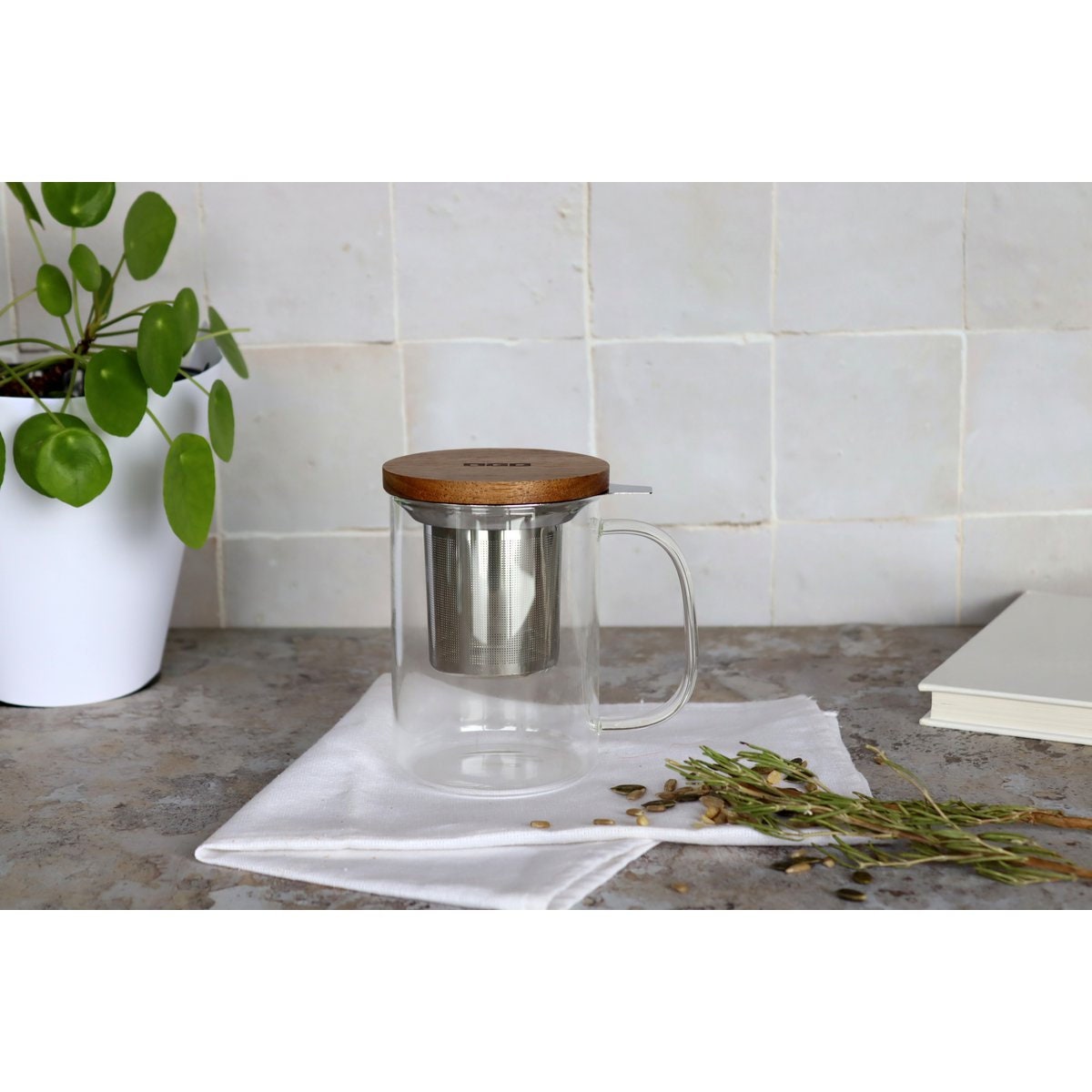 Ogo Living Glass Mug Tea Cup Jug With Tea Strainer and Bamboo - Etsy