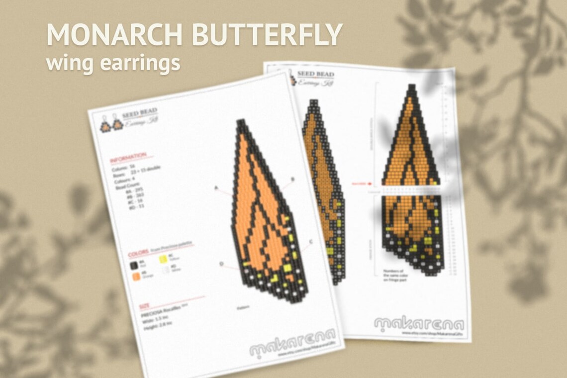 Monarch Butterfly Wing Beaded Earrings Pattern PDF Digital - Etsy