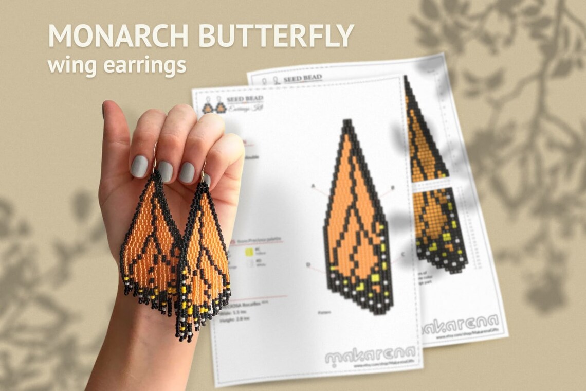 Monarch Butterfly Wing Beaded Earrings Pattern PDF Digital - Etsy