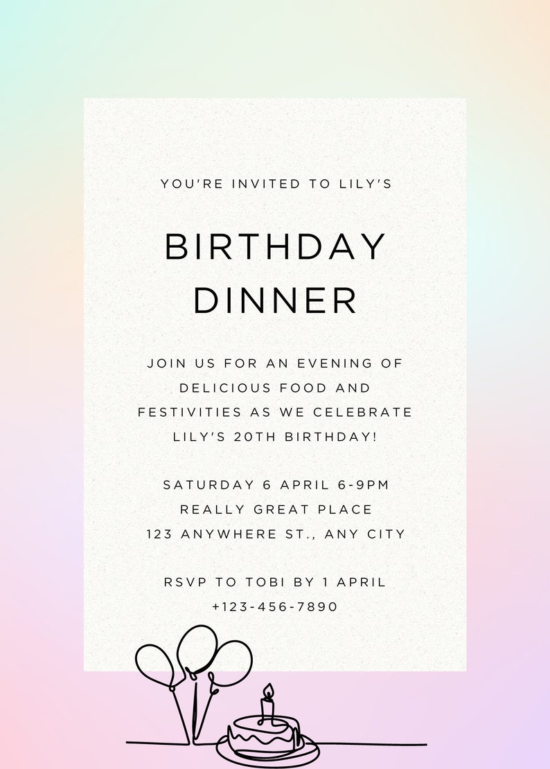 Dinner Party Invitation, Birthday Party Invitation, Editable Invite ...