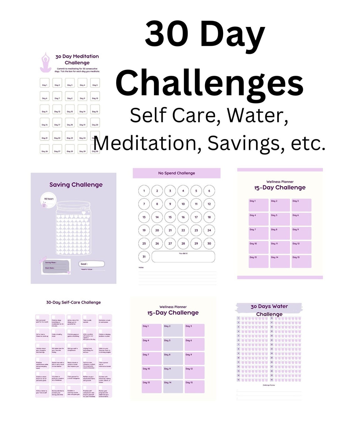 Self Care Challenge Printable, Editable Self Care Planner, No Spend ...