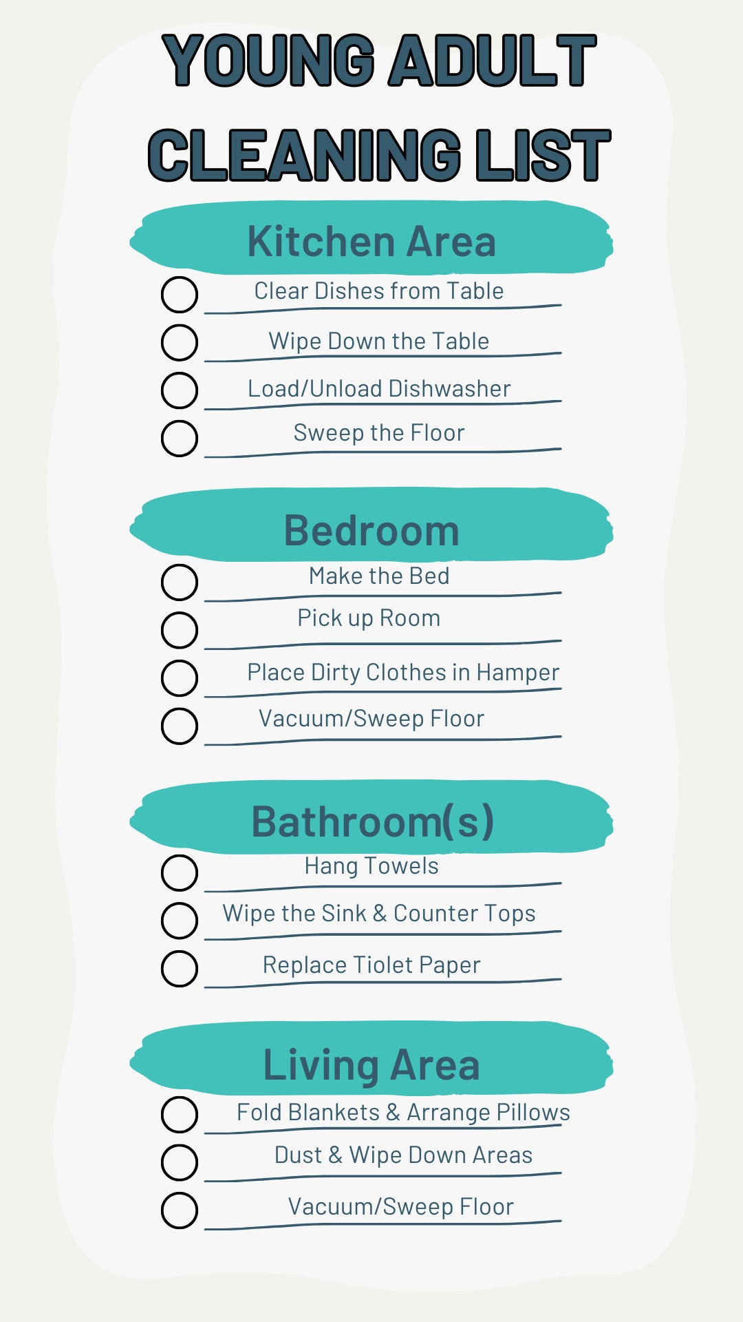 Young Adult Cleaning Checklist - Digital Download for Effortless ...