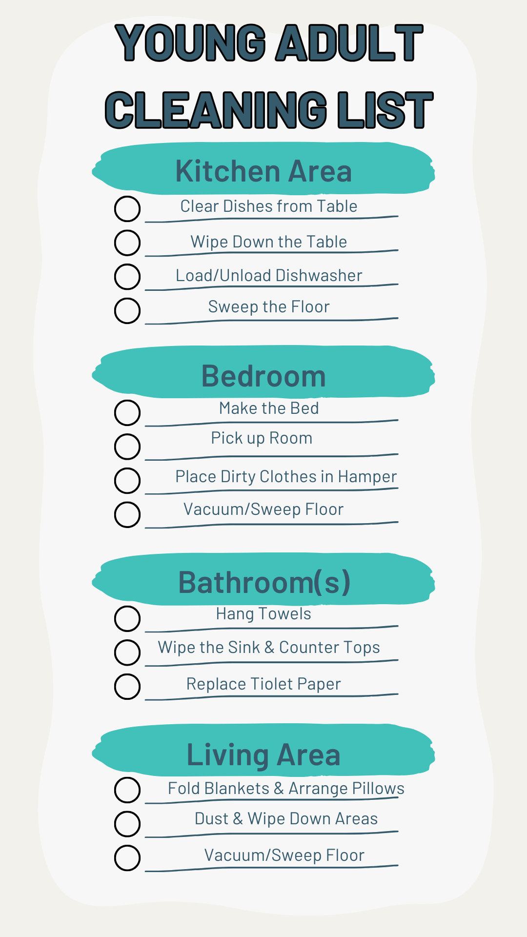 Young Adult Cleaning Checklist - Digital Download for Effortless Tidiness - Etsy