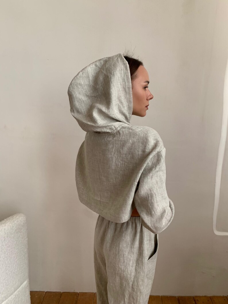 Linen Hooded Crop Top: Long Sleeve Boho Blouse - Etsy