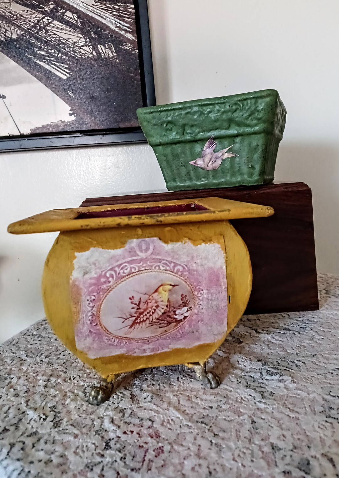 Vintage Planters, Painted Flower Pots, Distressed Rusty Pots, Ceramic ...