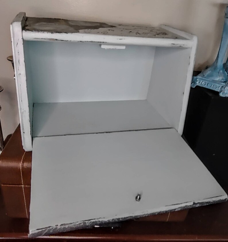 Bread Box, Hand Painted Bread Box, Chalk Painted, Haint Blue, Decoupaged Furniture, Kitchen ...