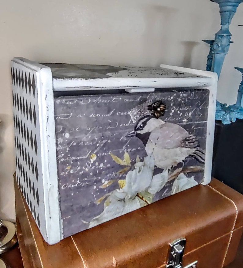 Bread Box, Hand Painted Bread Box, Chalk Painted, Haint Blue, Decoupaged Furniture, Kitchen ...