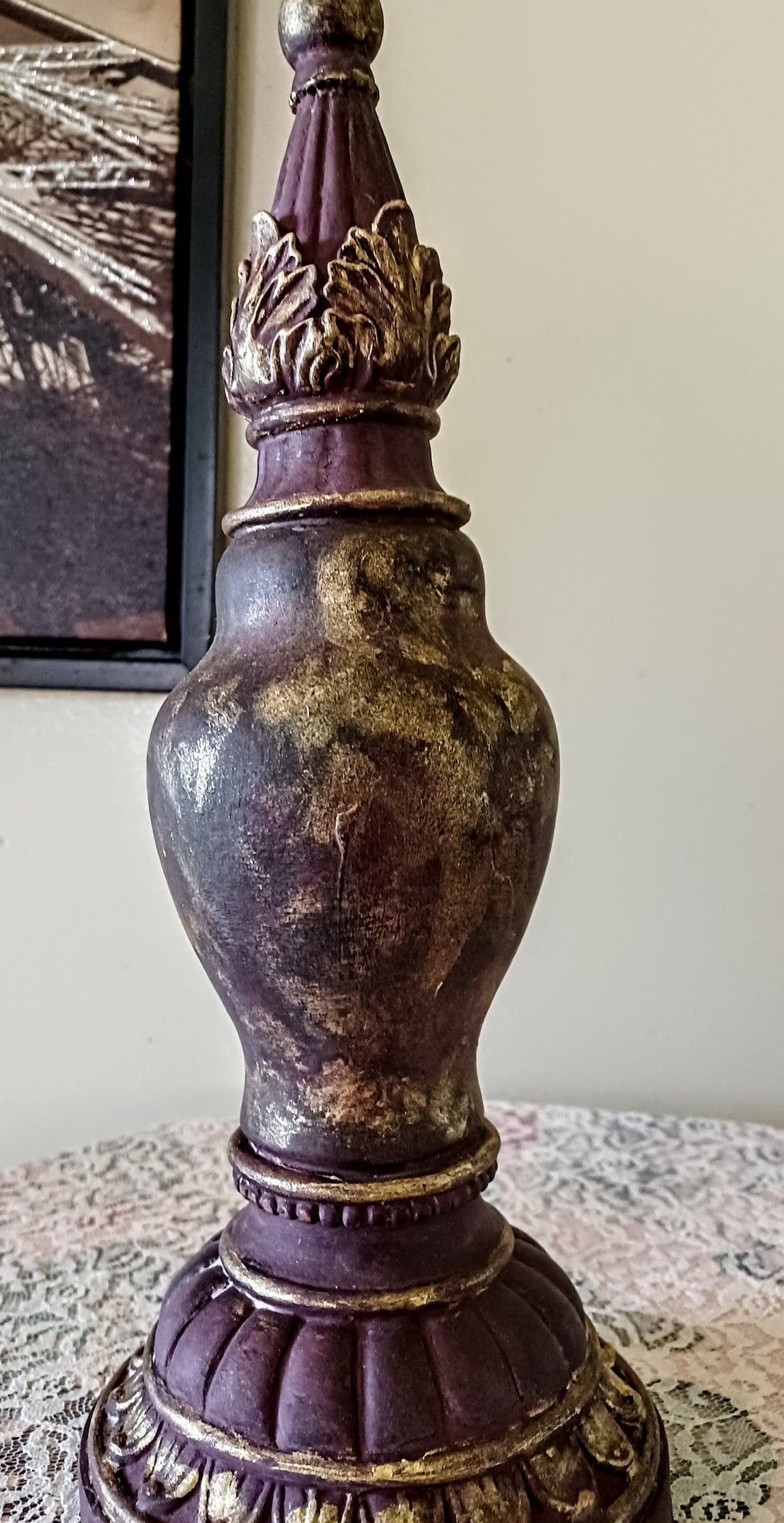 Finial, Sculpture, Resin, Decorative Finial, Hand Painted, Purple, Gold ...