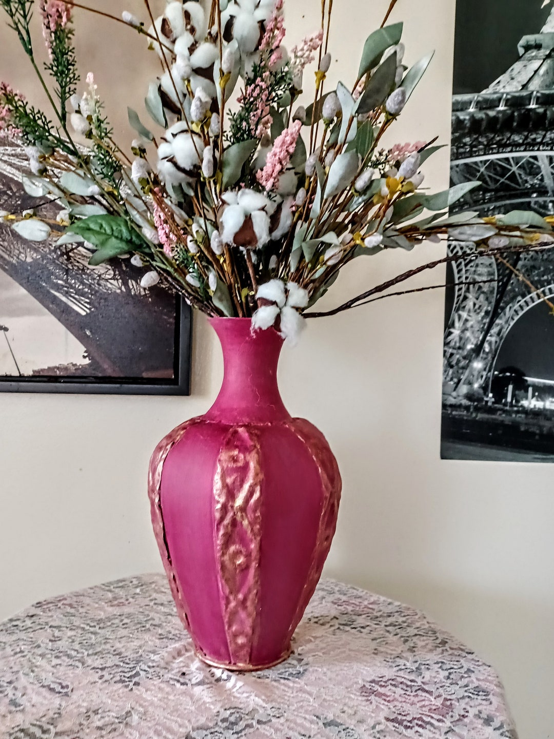Hand Painted Vase, Metal Vase, Wild Flowers, Floral Arrangement ...