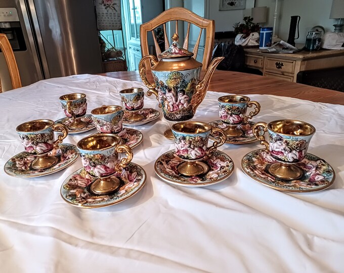 18 Piece Capodimonte Italian Porcelain Tea Set, Vintage Porcelain Tea ...