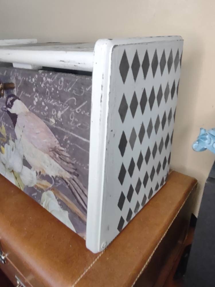 Bread Box, Hand Painted Bread Box, Chalk Painted, Haint Blue, Decoupaged Furniture, Kitchen ...