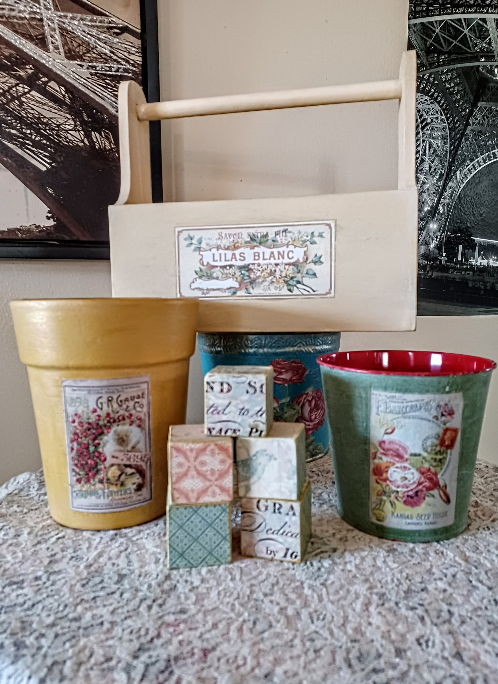 Wooden Tote, Decorative Tote, Wooden Caddy, Storage, Craft Supplies ...