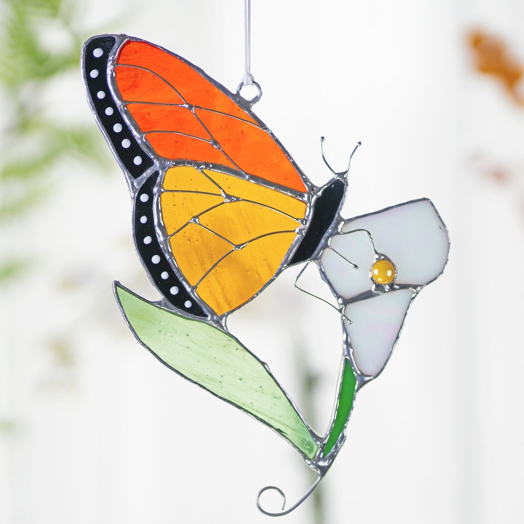 Monarch Butterfly Stained Glass Butterfly Suncatcher Flowers Stained ...