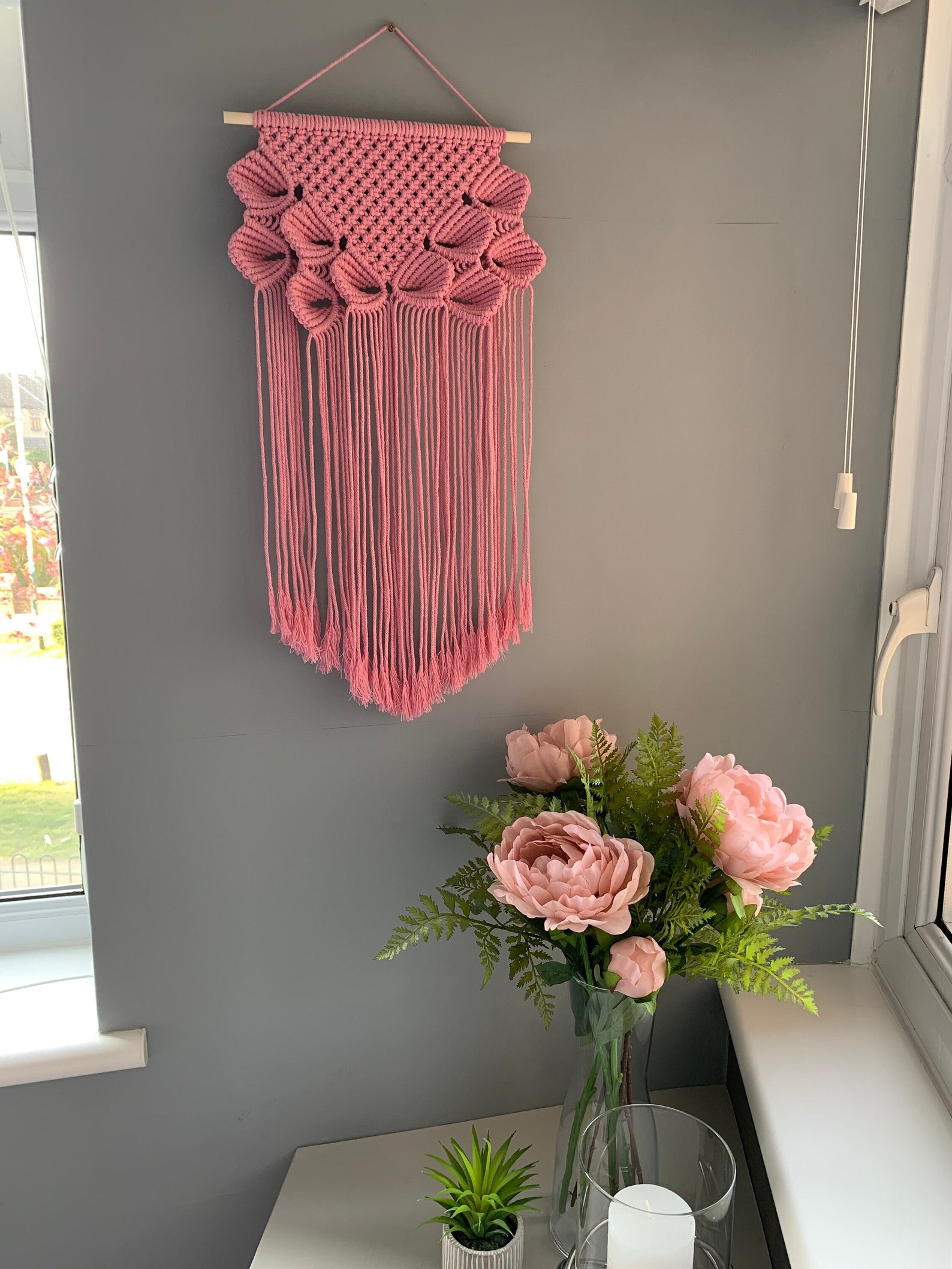 Rose Modern Bohemian Style Macrame Wall Hanging With Leaf - Etsy