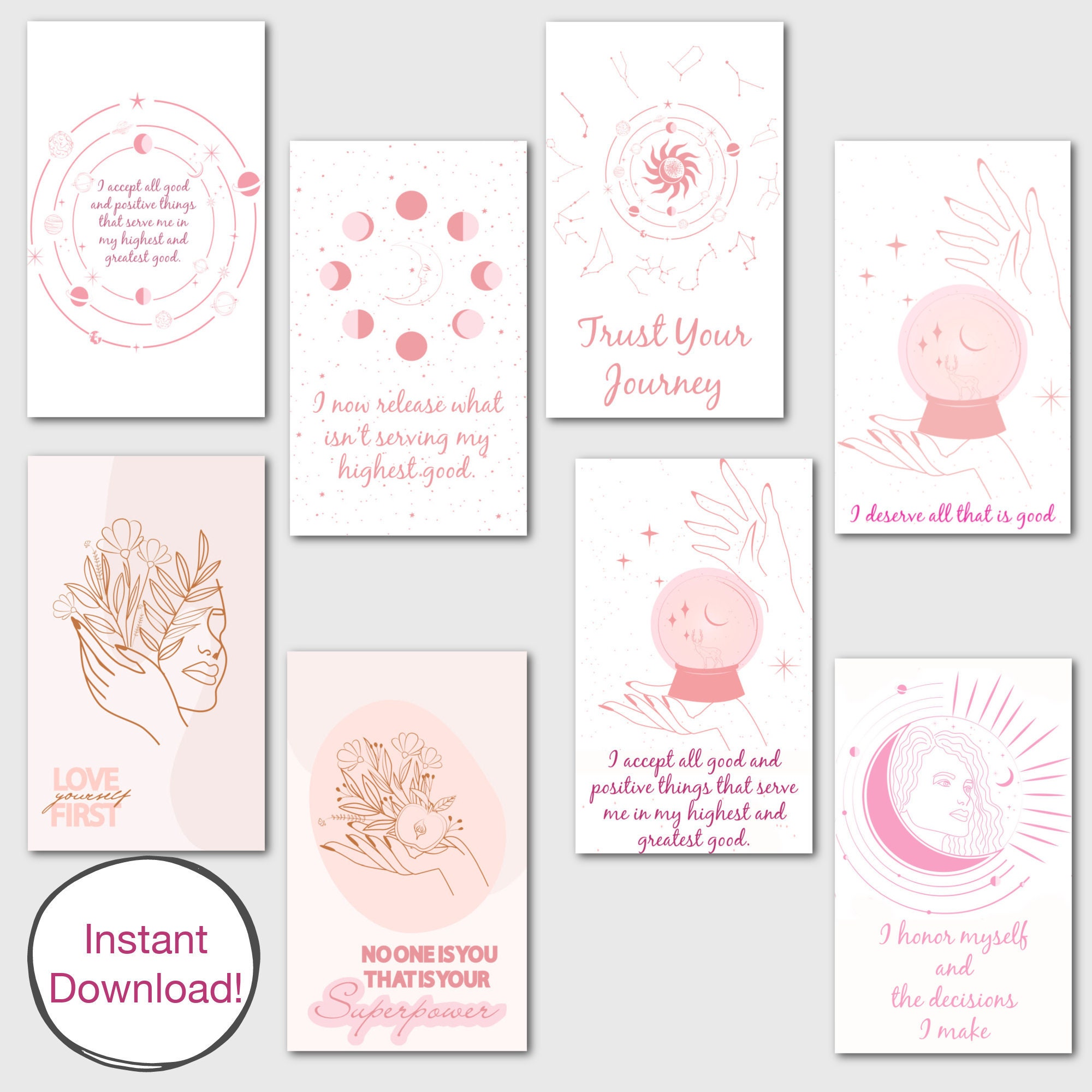 8 Positive Affirmations in a Blush Pink Color Scheme for Instant ...