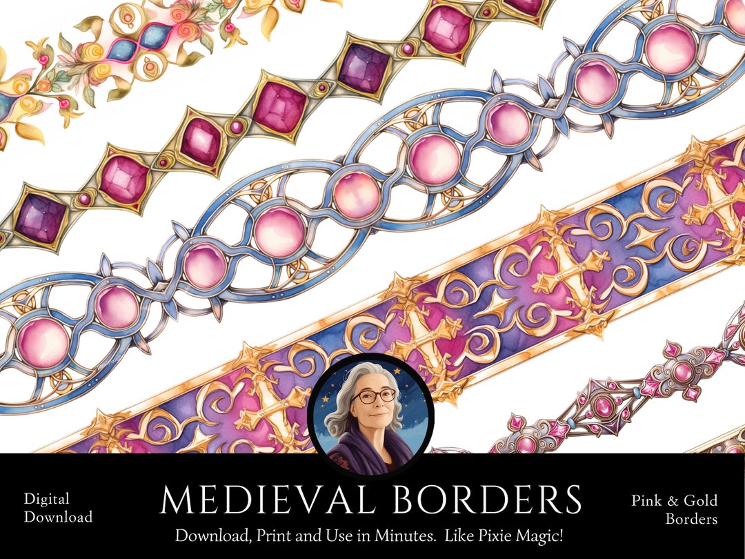 Medieval Borders: Pink & Gold Renaissance Graphics (digital Download ...
