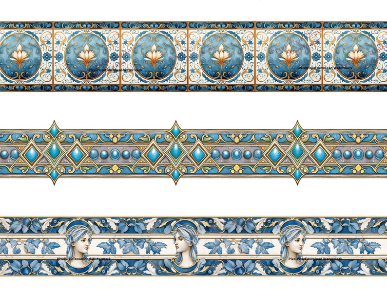 Seamless Clipart Borders in Ivory and Blue - Etsy