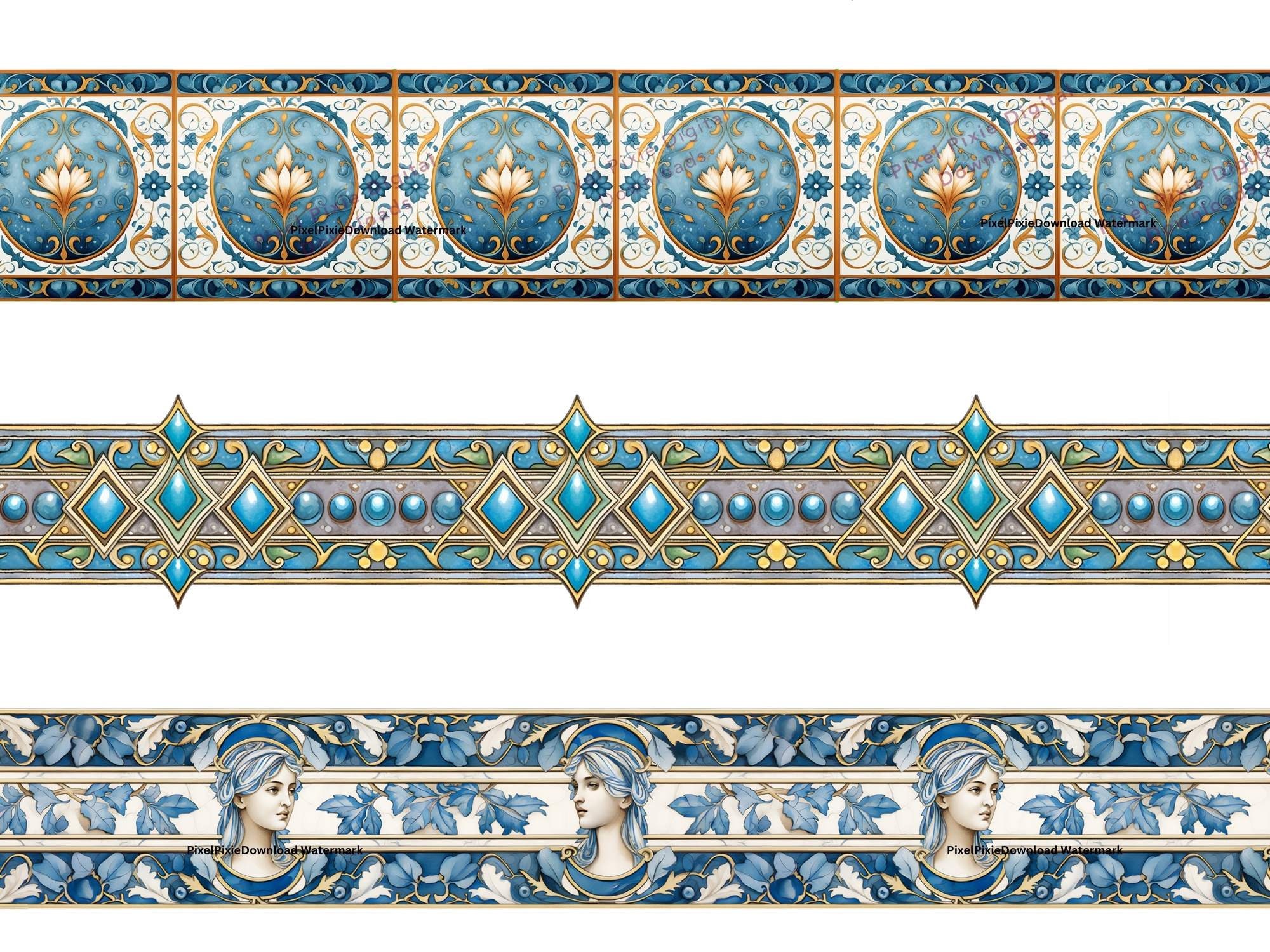 Seamless Clipart Borders in Ivory and Blue - Etsy