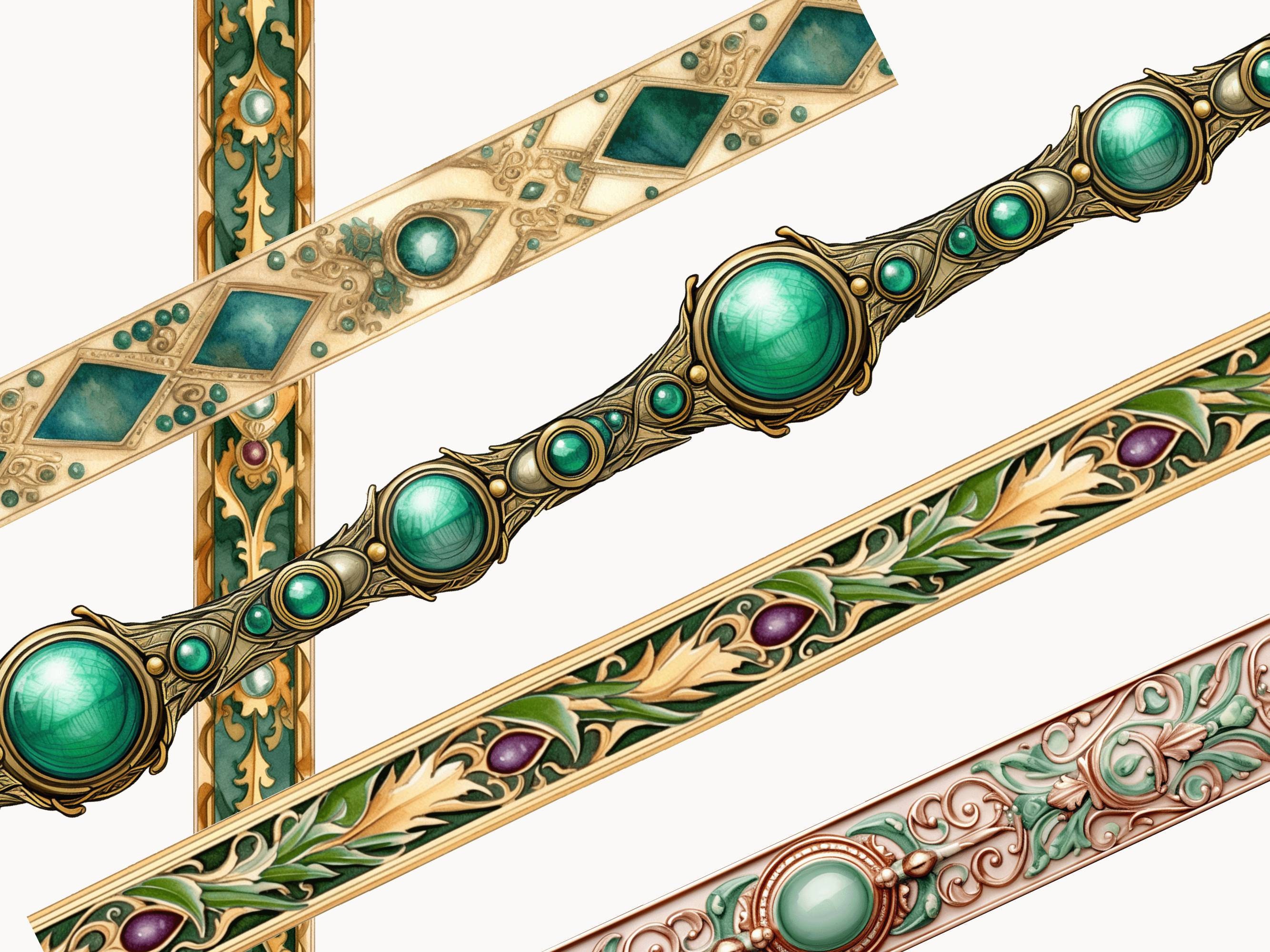 Medieval Borders in Green and Gold, Digital Download, Junk Journal ...