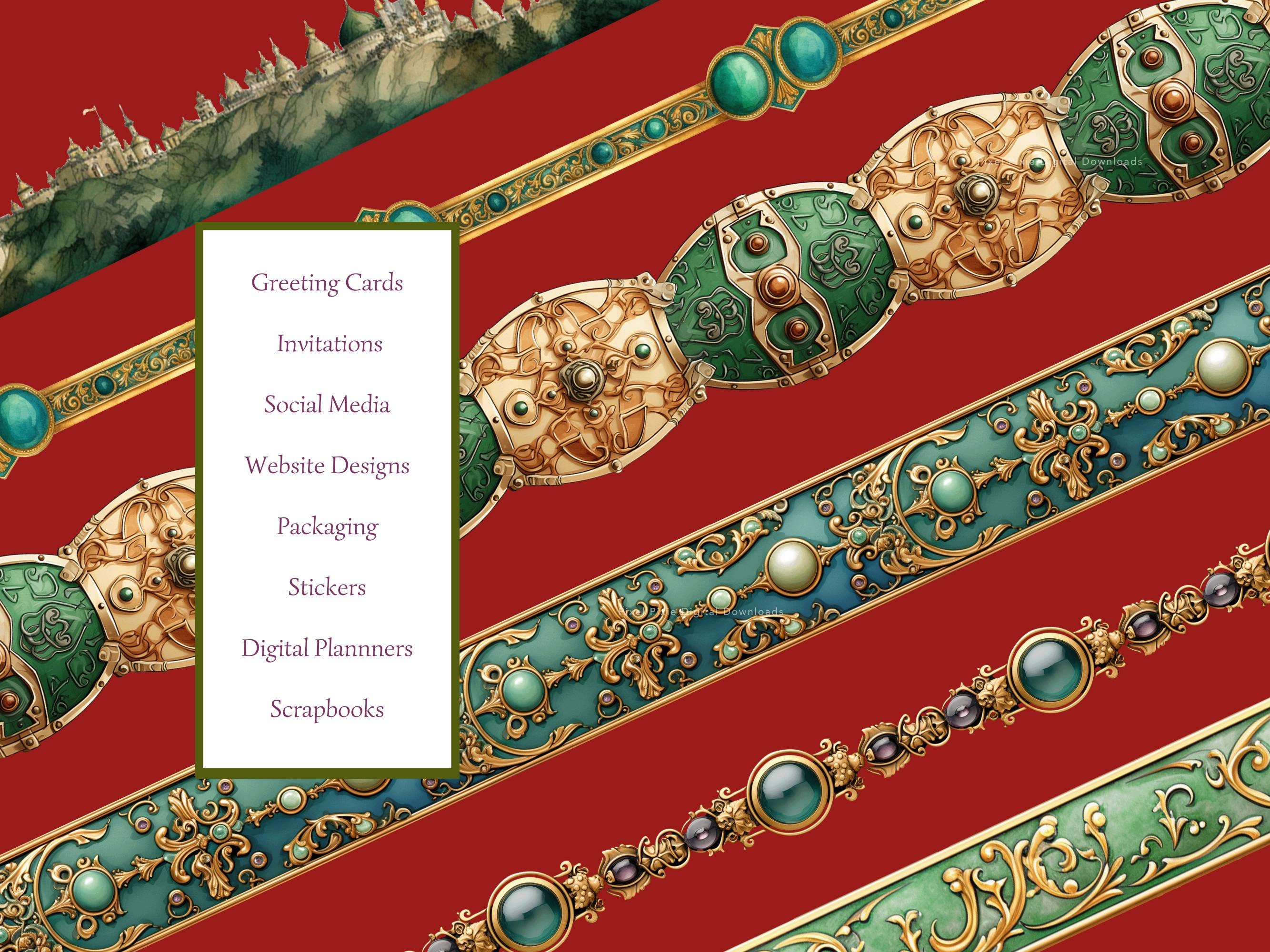 Medieval Borders in Green and Gold, Digital Download, Junk Journal ...