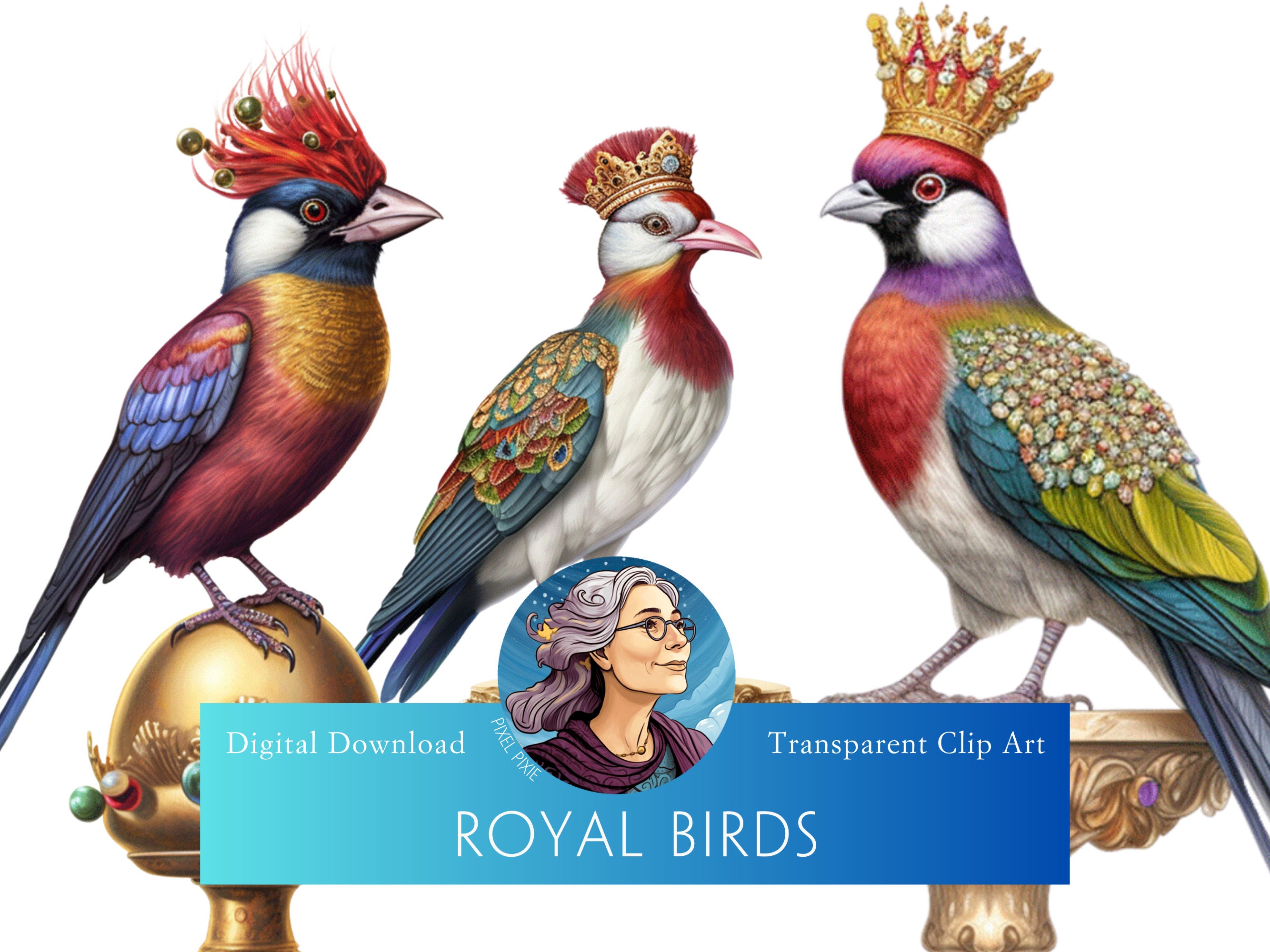 Royal Birds With Crowns Jewelry and Gemstones. Digital Clipart - Etsy