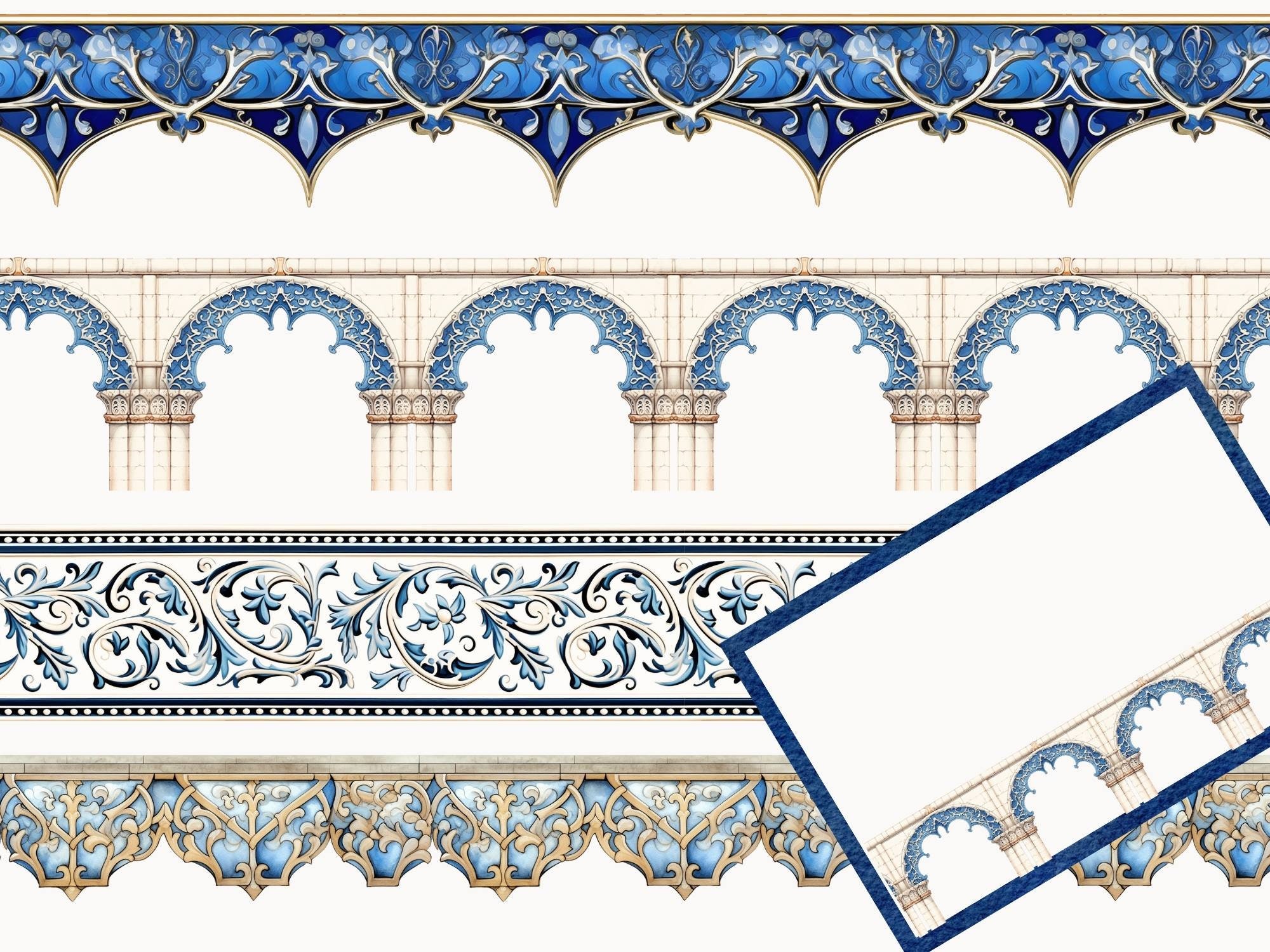 Medieval Gothic Borders: Blue & Ivory Clipart, 35 PNG Designs ...