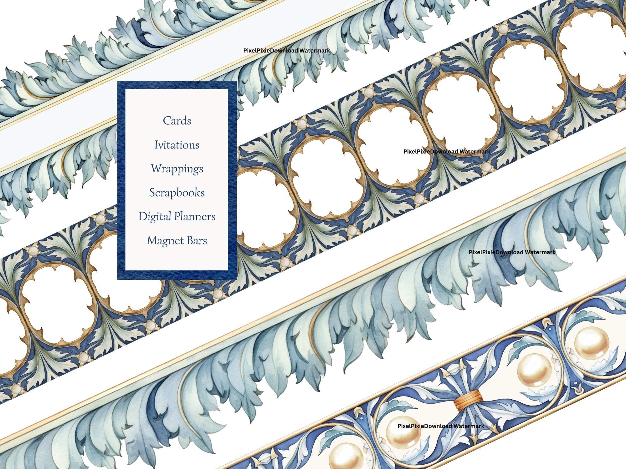 Seamless Clipart Borders in Ivory and Blue - Etsy