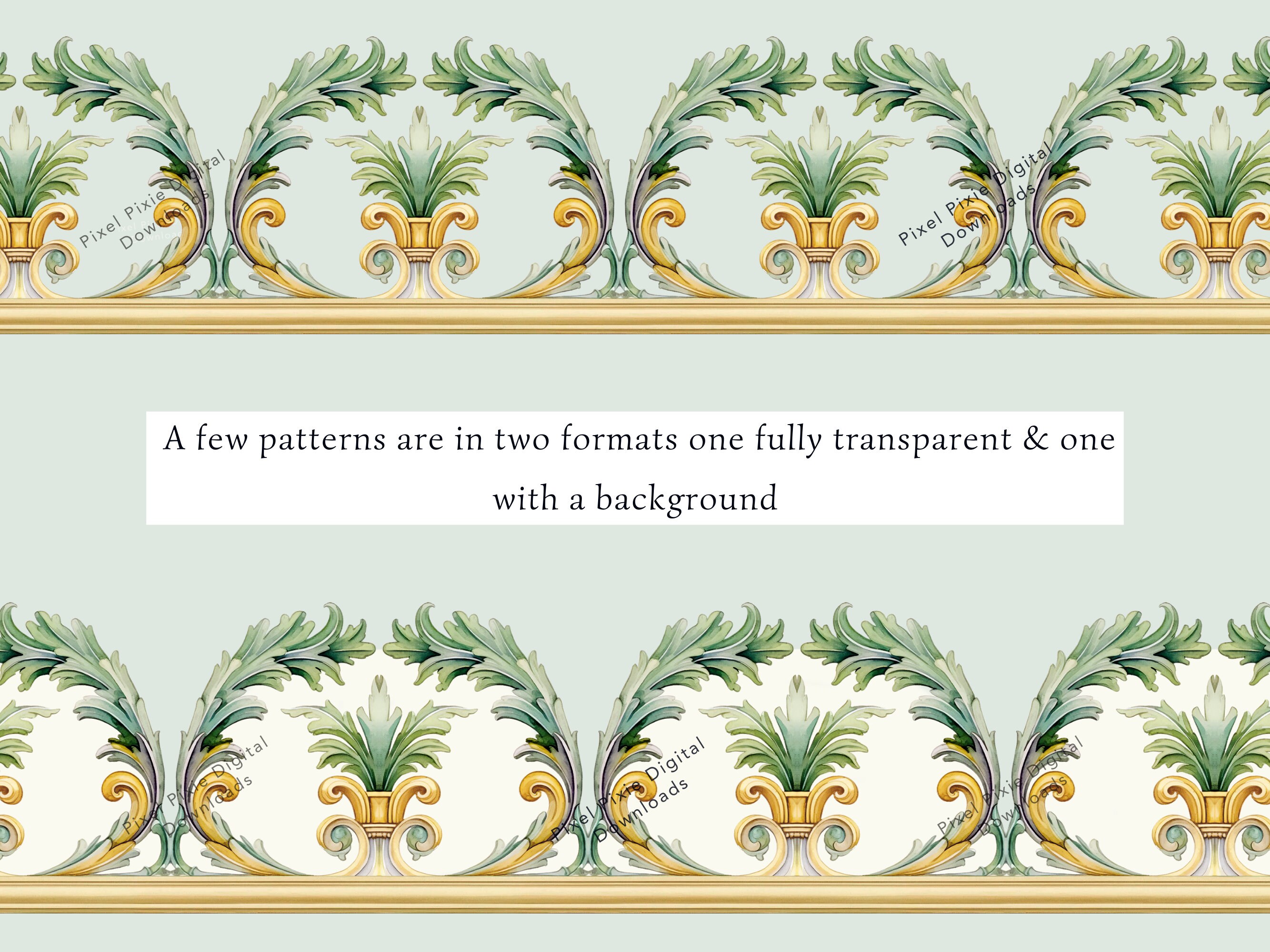 Acanthus Border Clipart PNG, Watercolor Foliage Border, Seamless ...