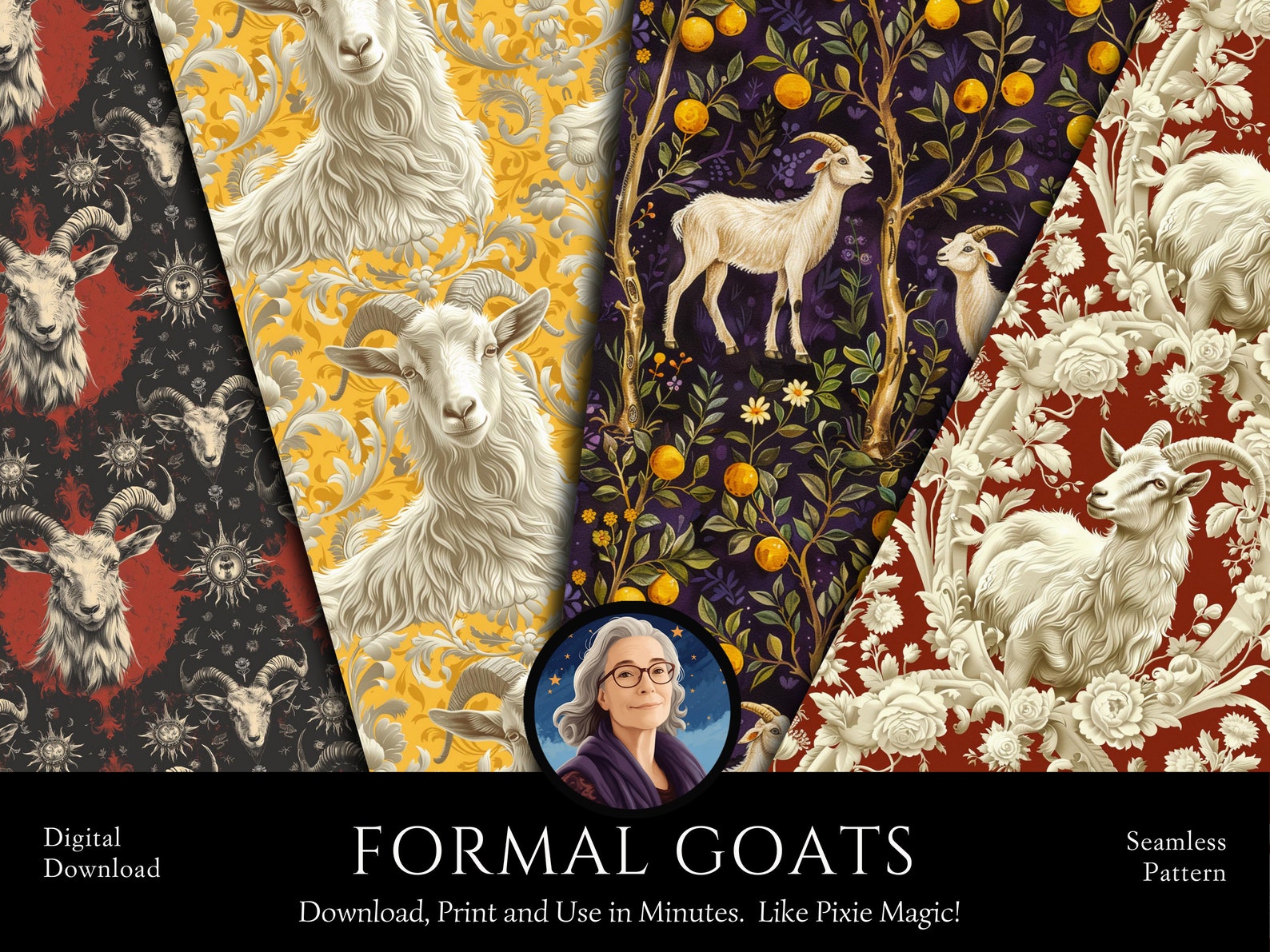 Formal Regency Goat Wallpaper, Seamless Patterns for Crafting Instant ...