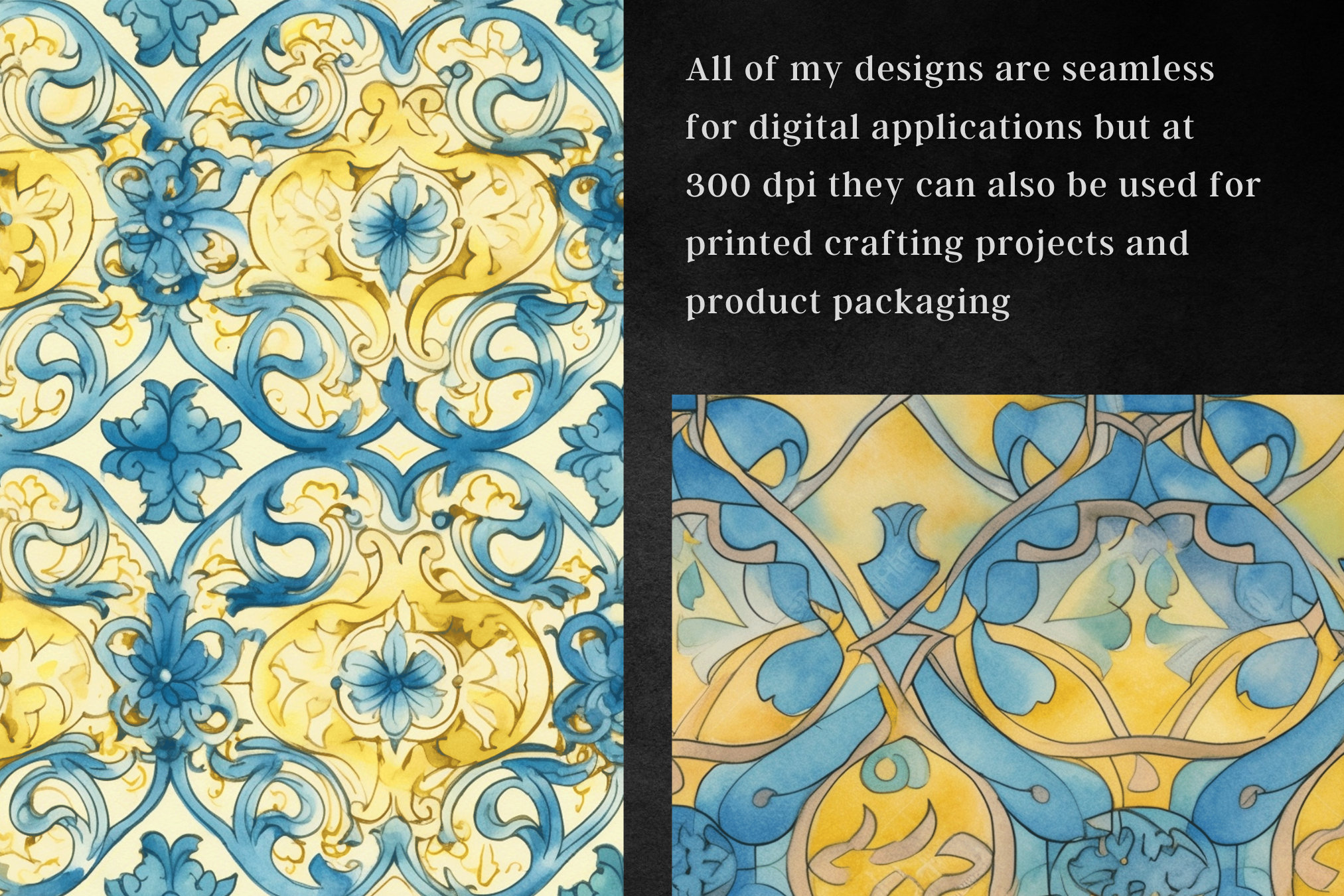 Medieval Watercolor Backgrounds in Blue and Yellow Seamless Digital ...