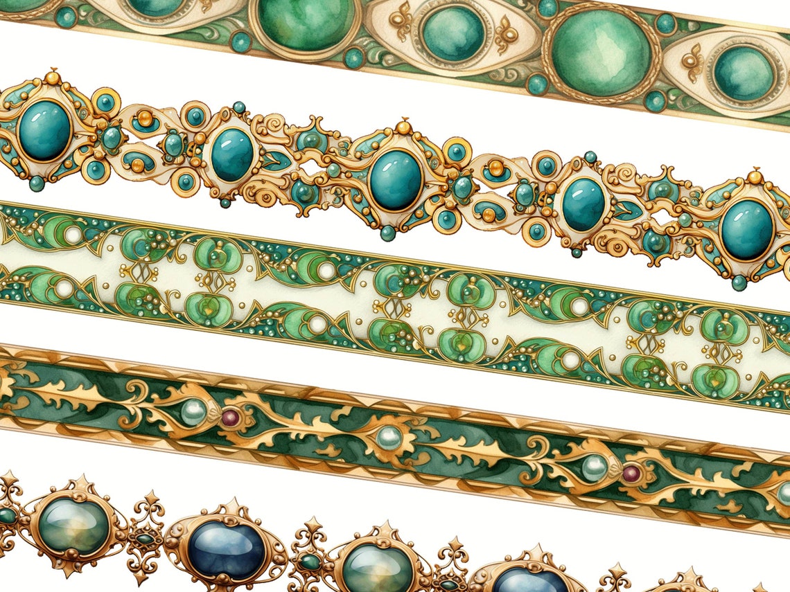 Medieval Borders in Green and Gold, Digital Download, Junk Journal ...