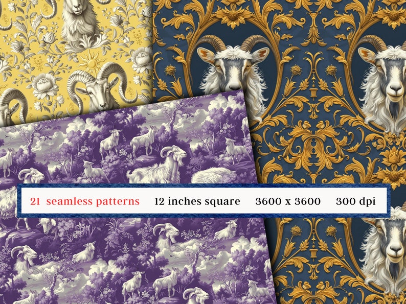 Formal Regency Goat Wallpaper, Seamless Patterns for Crafting Instant ...