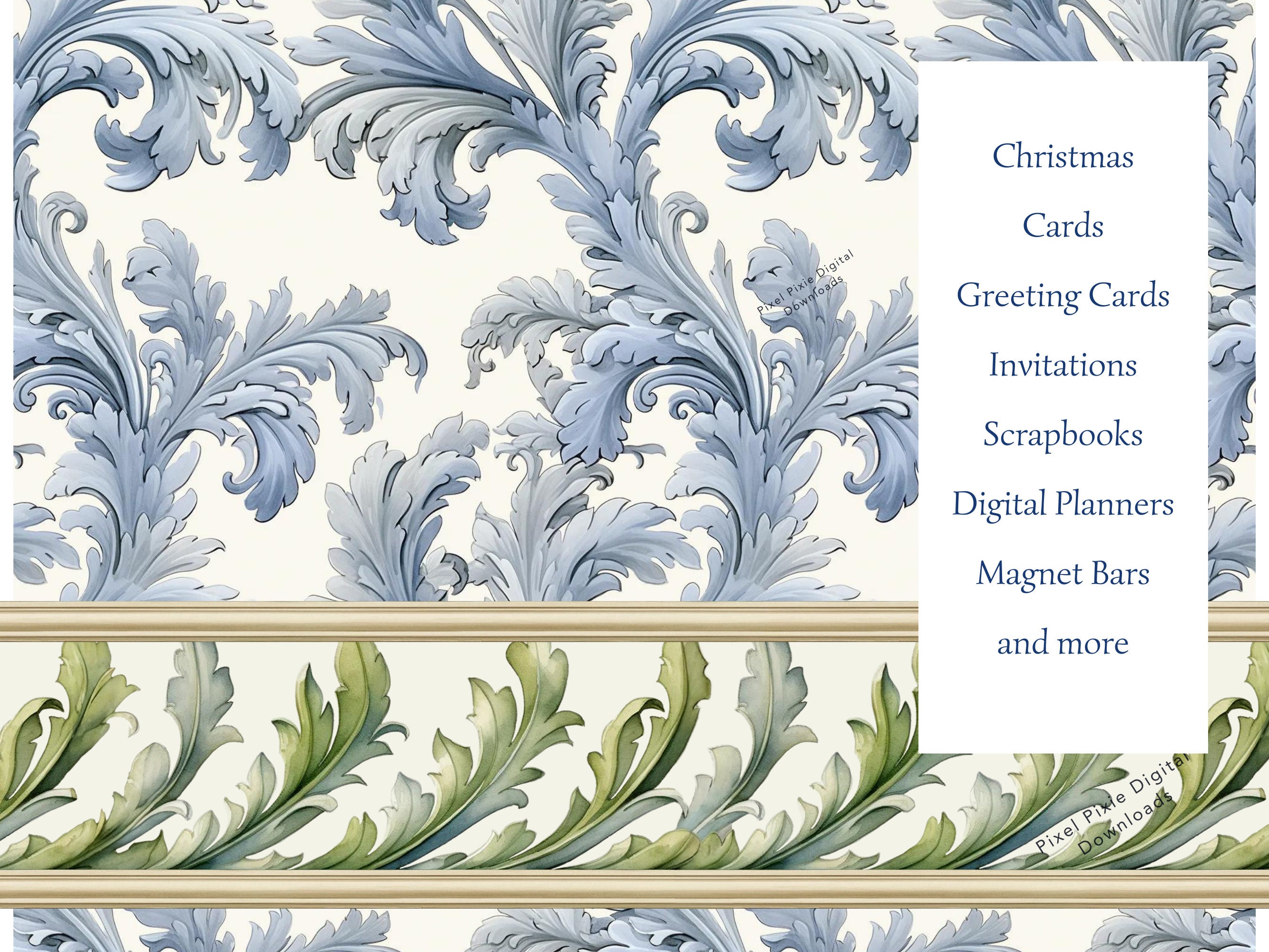 Acanthus Border Clipart PNG, Watercolor Foliage Border, Seamless ...