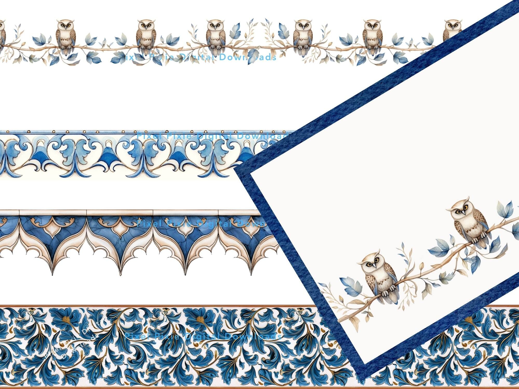 Medieval Gothic Borders: Blue & Ivory Clipart, 35 PNG Designs ...