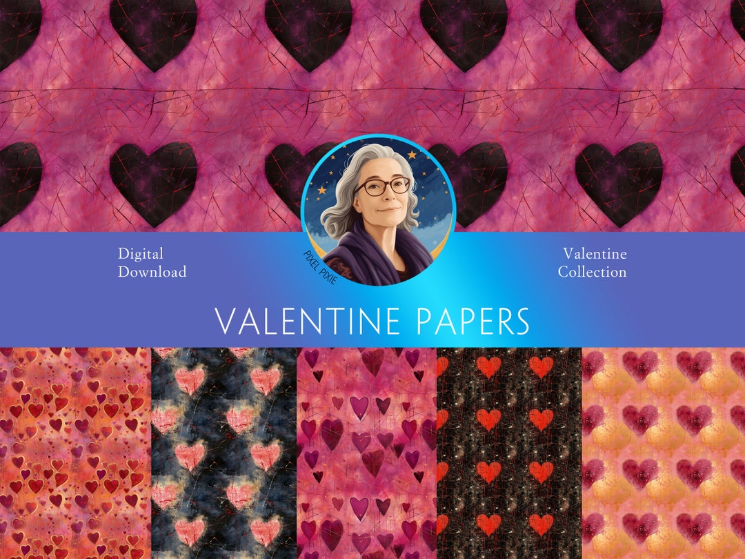 Valentine Heart Designs in Vibrant Solid Colors, Digital Download ...