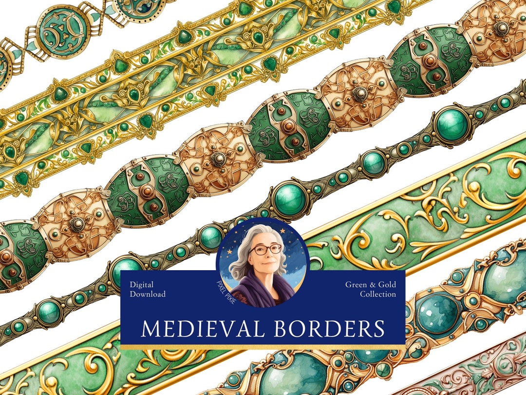 Medieval Borders in Green and Gold, Digital Download, Junk Journal ...