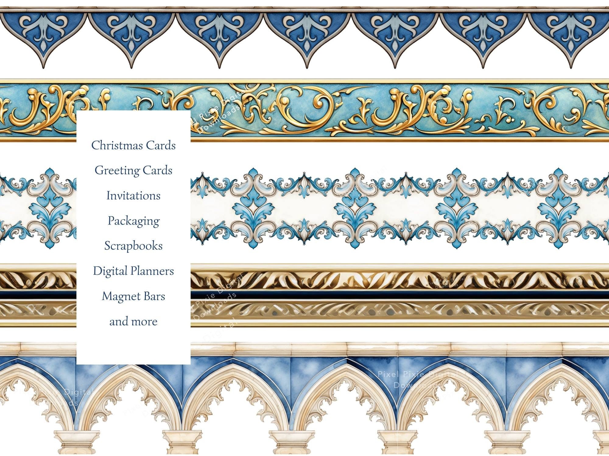 Medieval Gothic Borders: Blue & Ivory Clipart, 35 PNG Designs ...