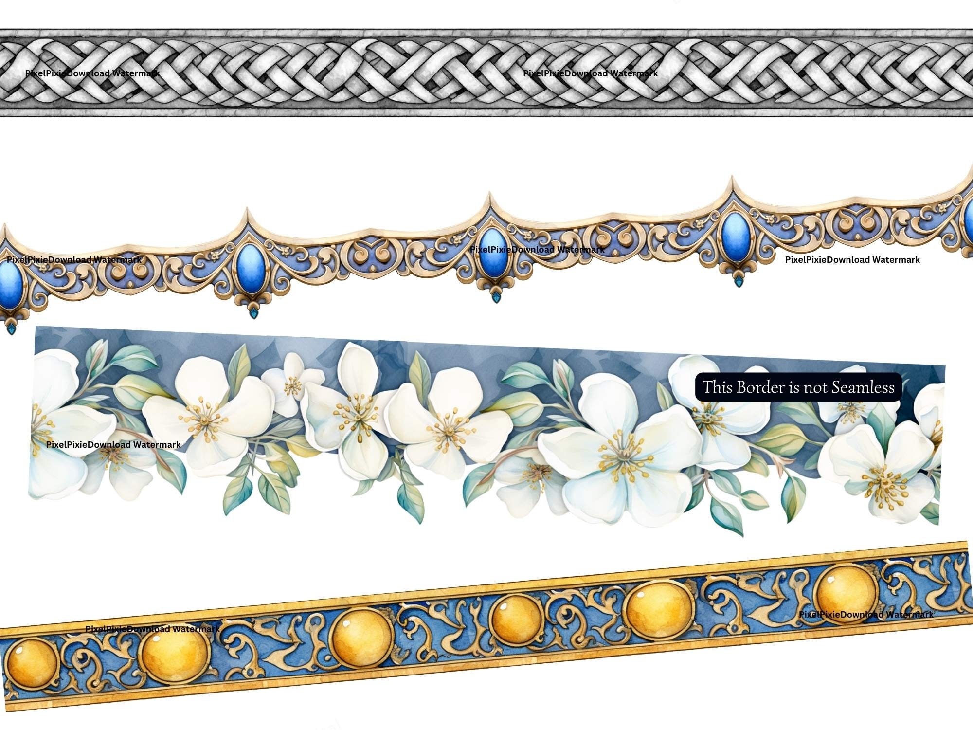 Seamless Clipart Borders in Ivory and Blue - Etsy