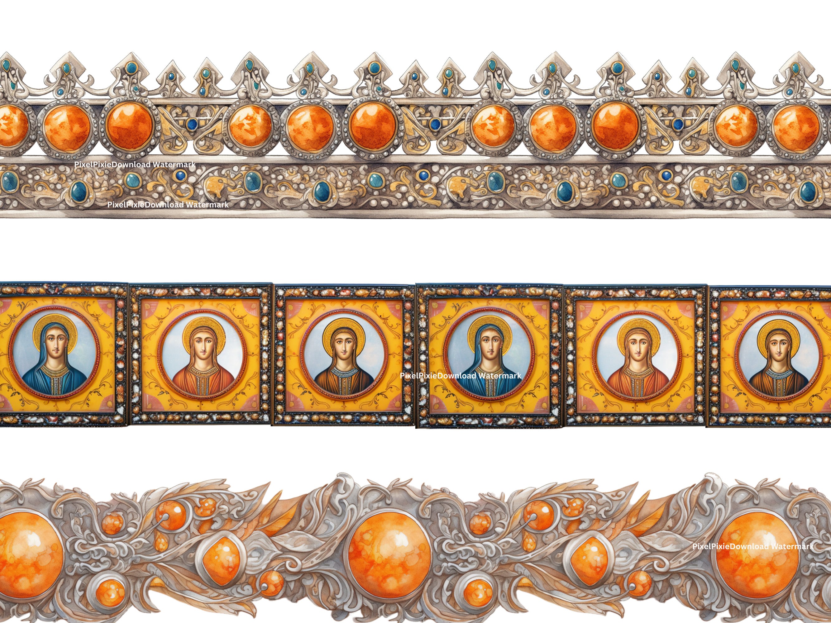Gothic Byzantine Medieval Seamless Borders for Stationary Crafting ...