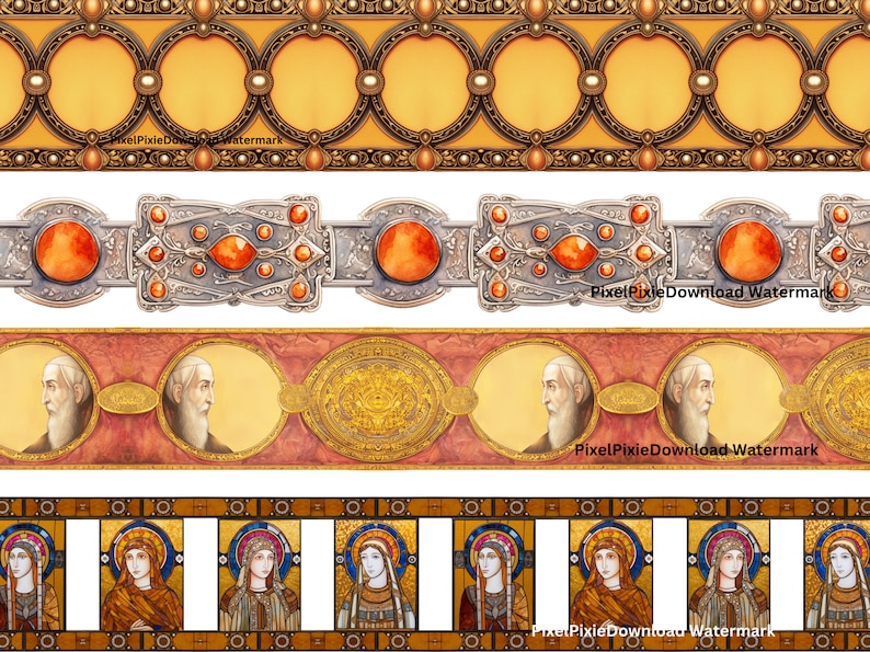 Gothic Byzantine Medieval Seamless Borders for Stationary Crafting ...