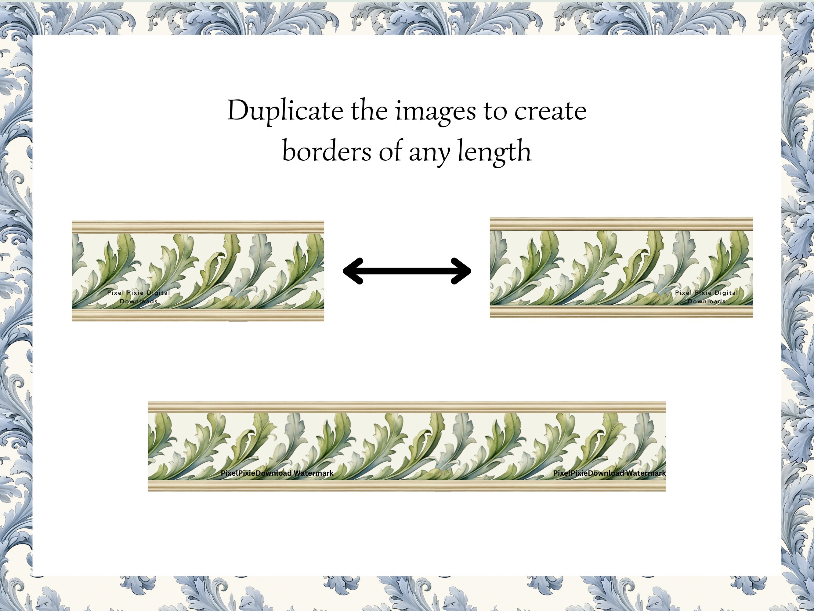 Watercolor Acanthus Foliage Borders: Seamless PNG Clipart (digital ...