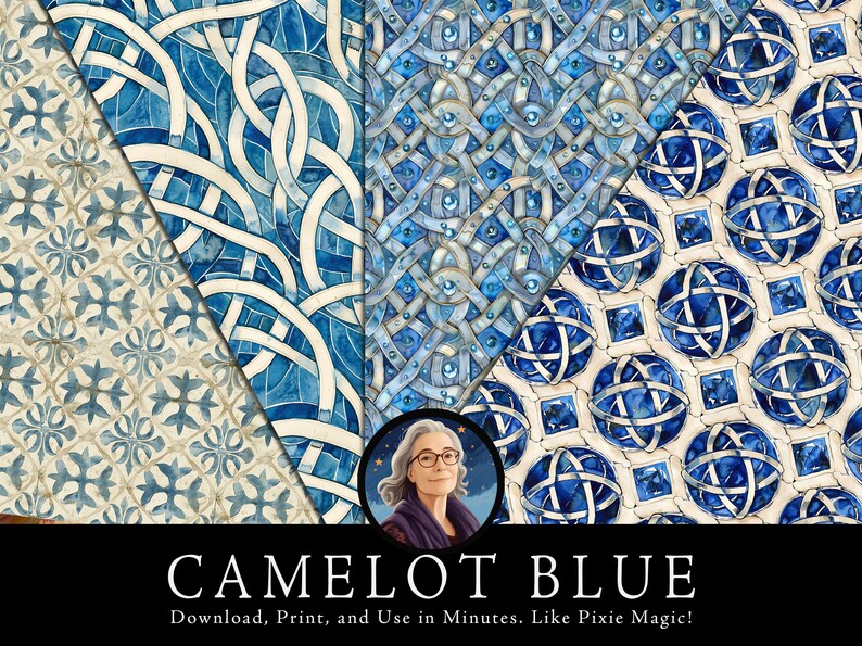 Medieval Camelot Blue Seamless Backgrounds, Printable Digital Download ...