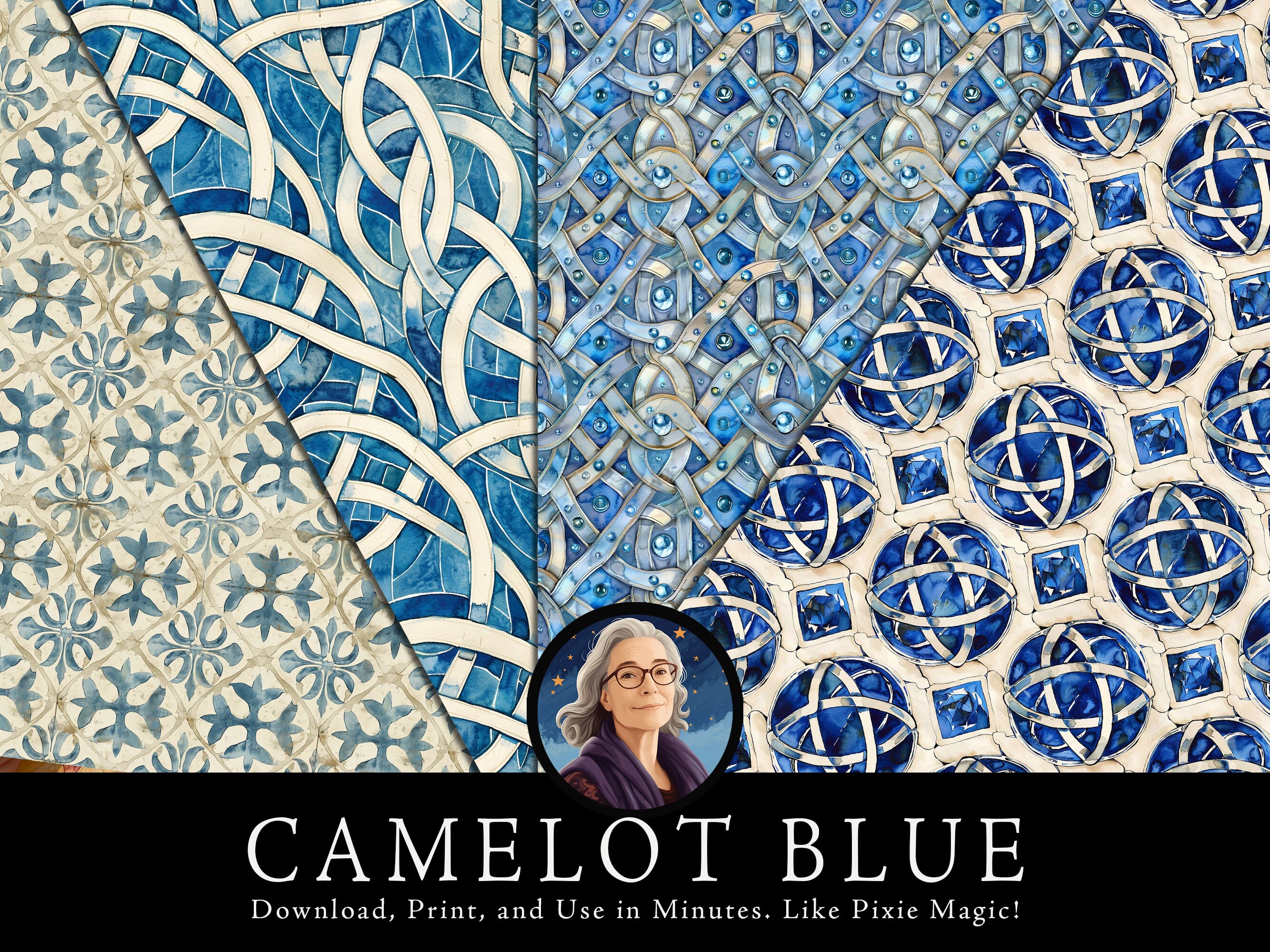 Medieval Camelot Blue Seamless Backgrounds, Printable Digital Download ...