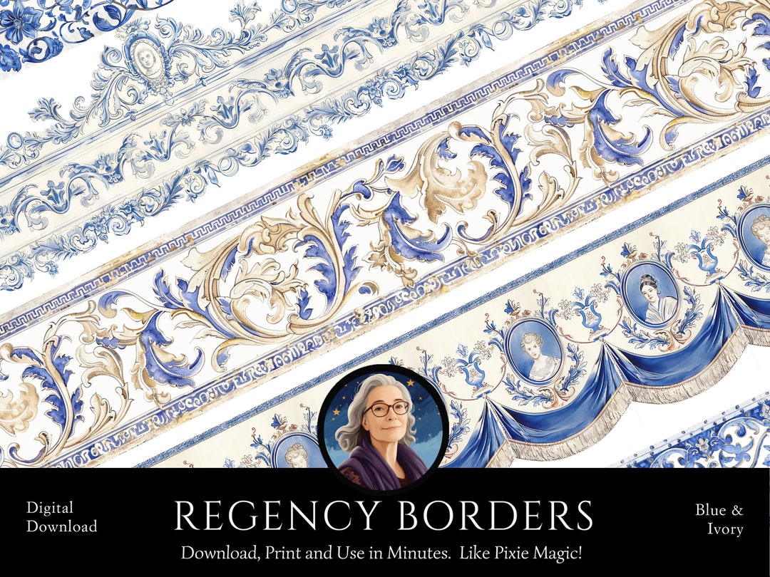 Regency Borders: Ivory and Blue Scrapbook Paper (digital Download) - Etsy