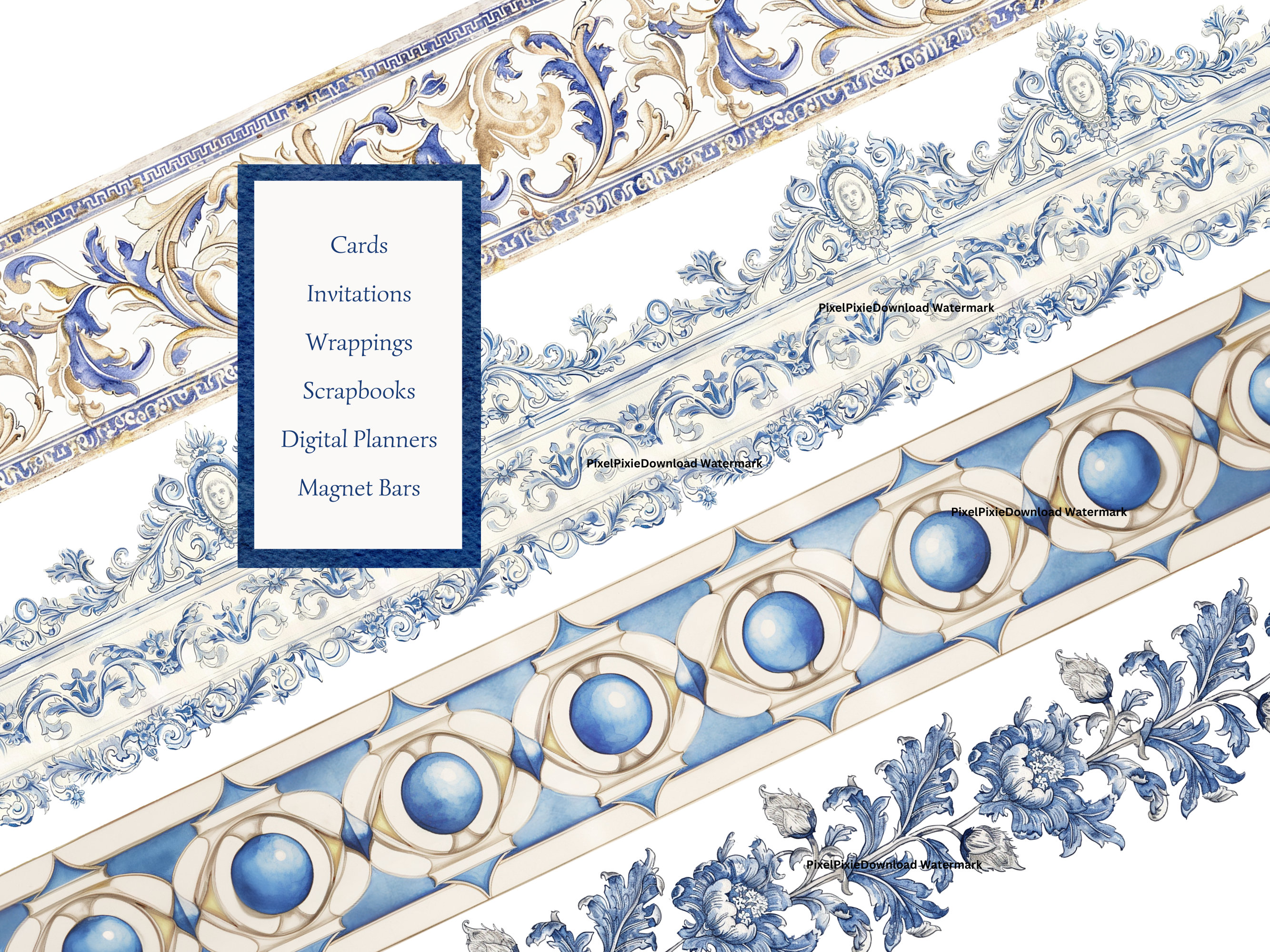 Regency Borders: Ivory and Blue Scrapbook Paper (digital Download) - Etsy