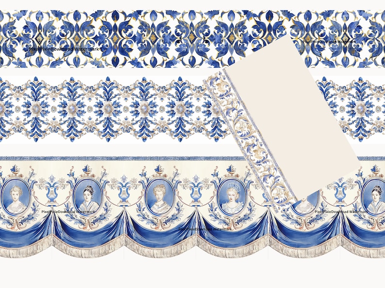 Regency Borders: Ivory and Blue Scrapbook Paper (digital Download) - Etsy